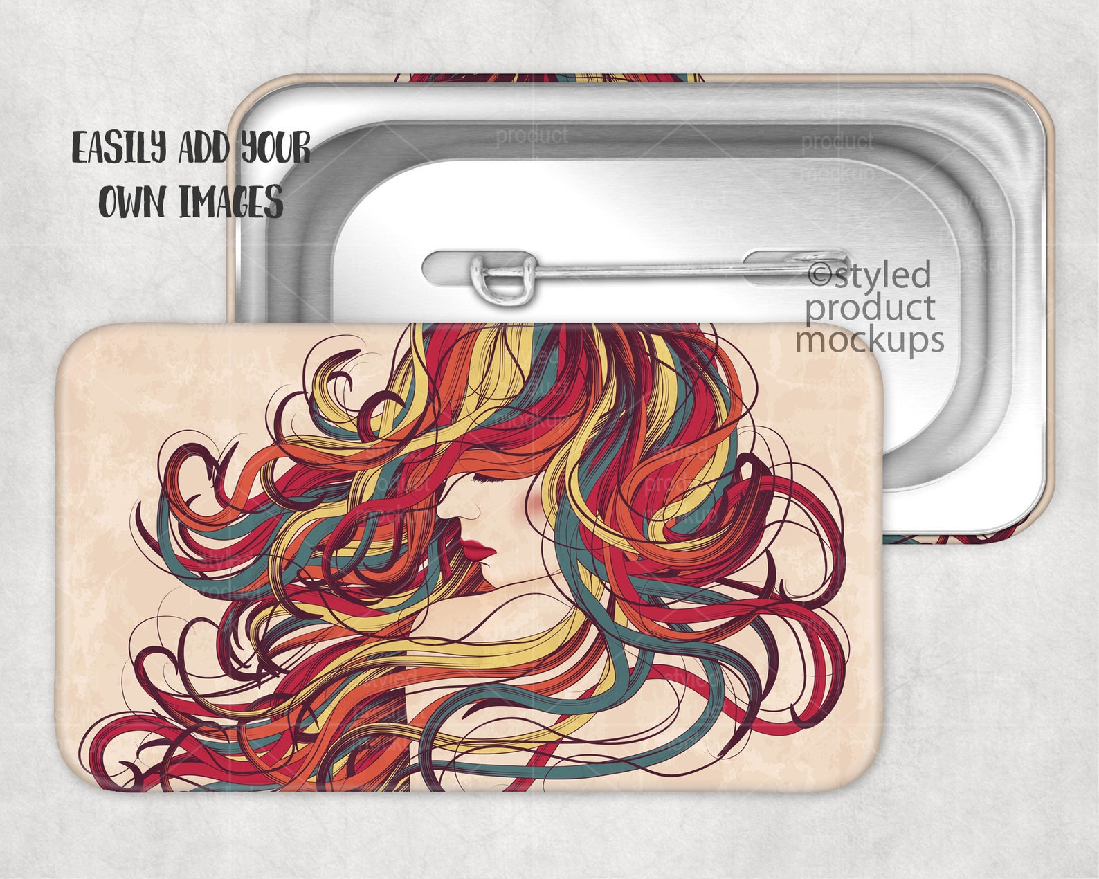 Rectangle 50 X 90 Mm Pin Back Button Mockup Add Your Own | Etsy