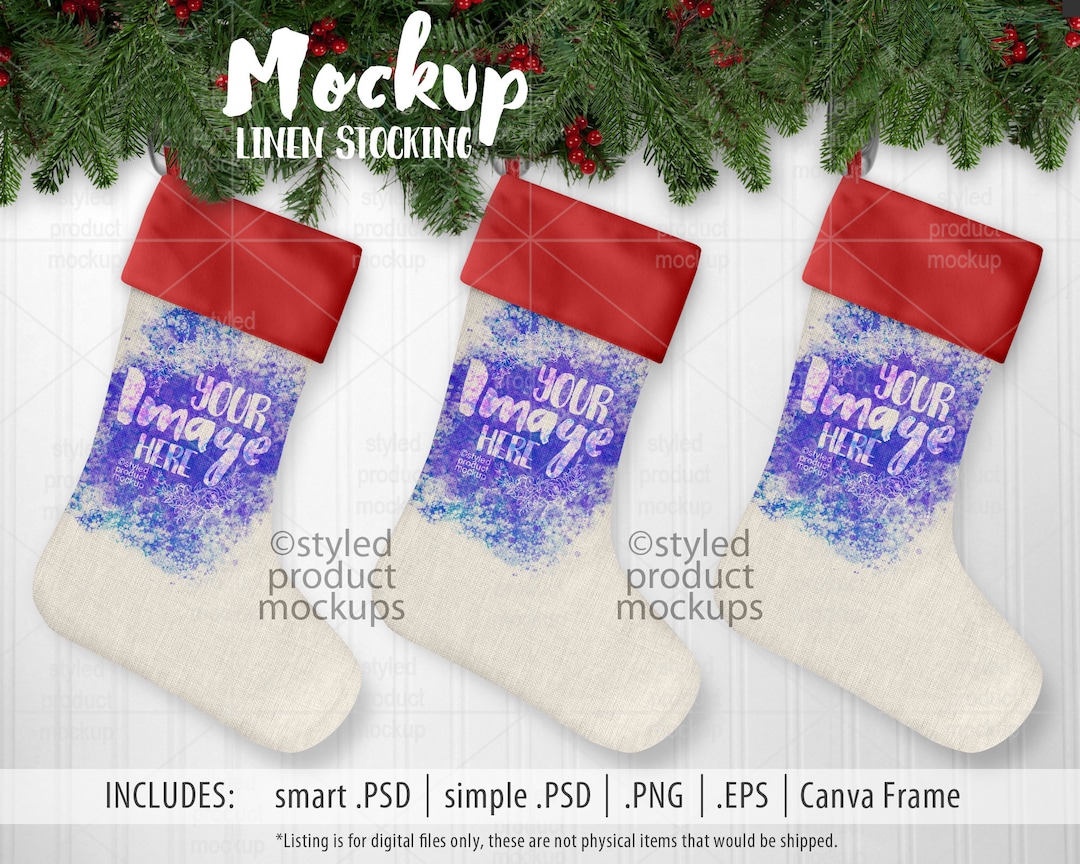 Dye Sublimation Linen Christmas Stocking Mockup | Add Your Own Image ...