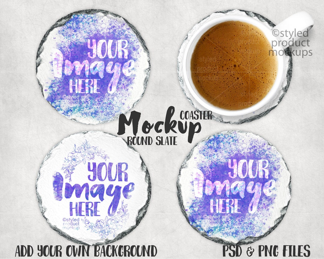 Dye Sublimation Round Slate Coasters Mockup Add Your Own Image and ...