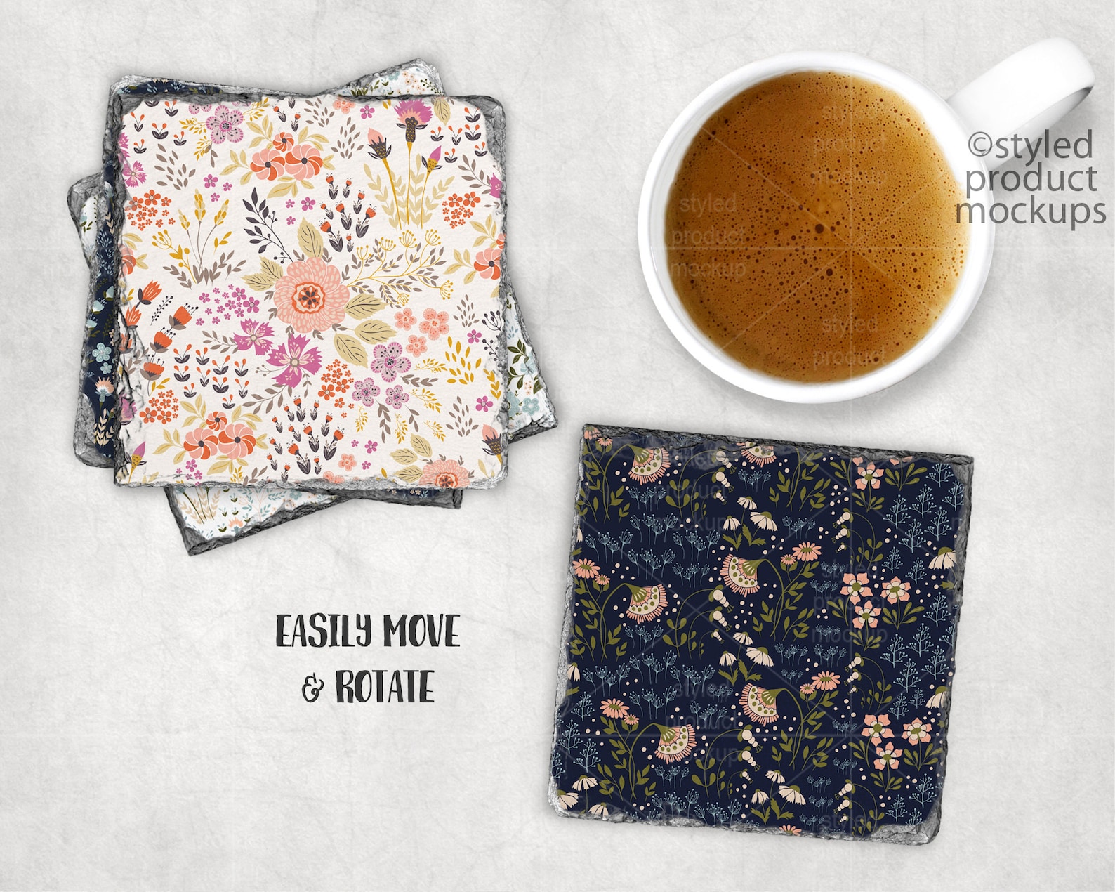 Dye Sublimation Square Slate Coasters Mockup | Add Your Own Image and ...
