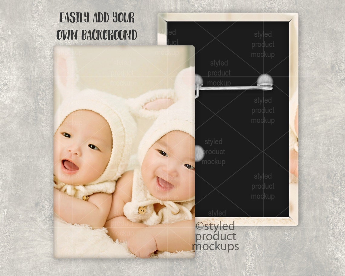 Rectangle Shaped 2X3 Inch Vertical Pinback Button Mockup Add - Etsy