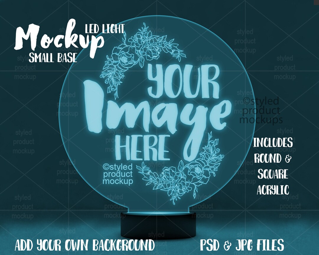 LED Light up Acrylic Image Panel With Small Round Plastic Base Mockup ...