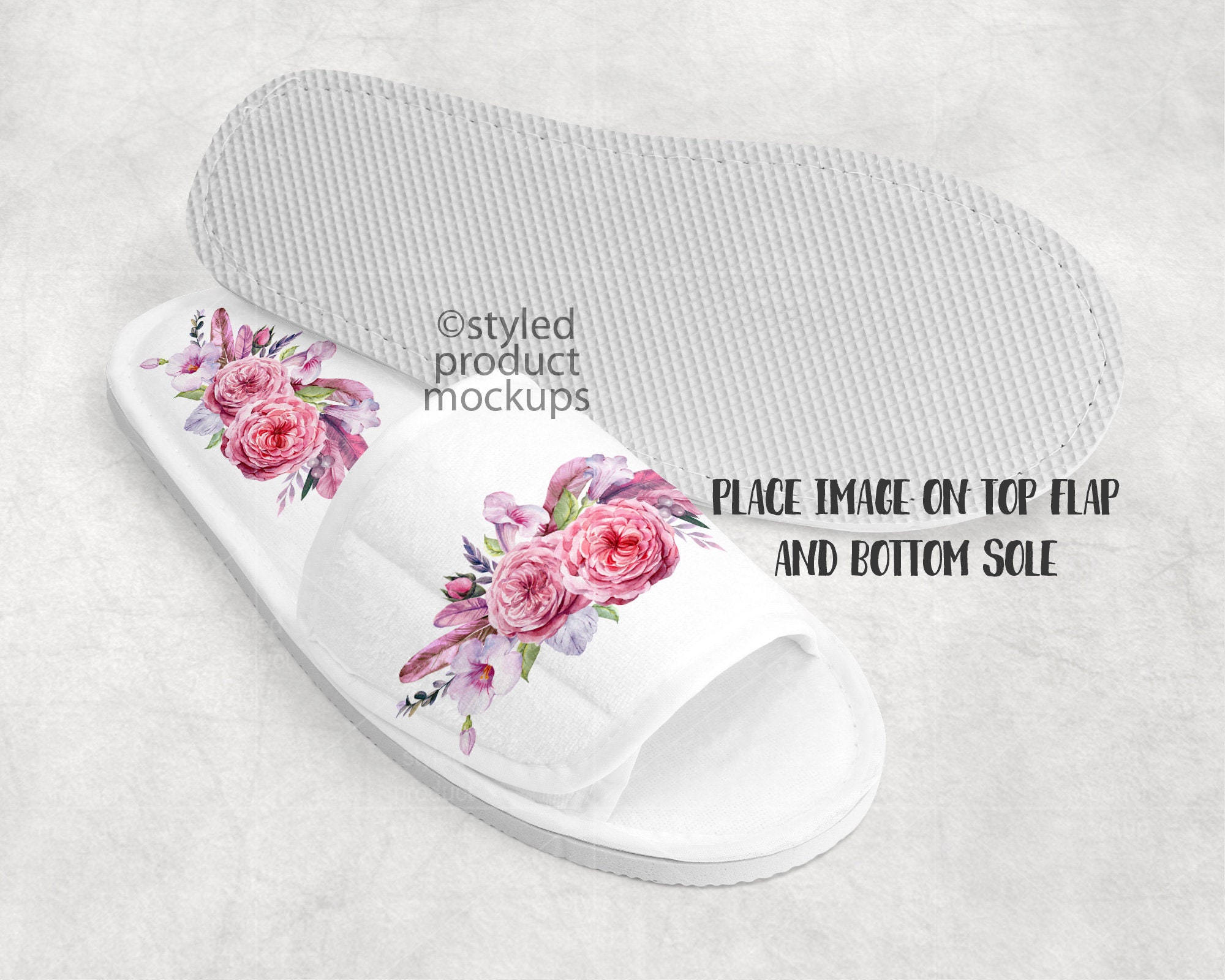 Dye sublimation velvet slippers with fold over top mockup | Etsy
