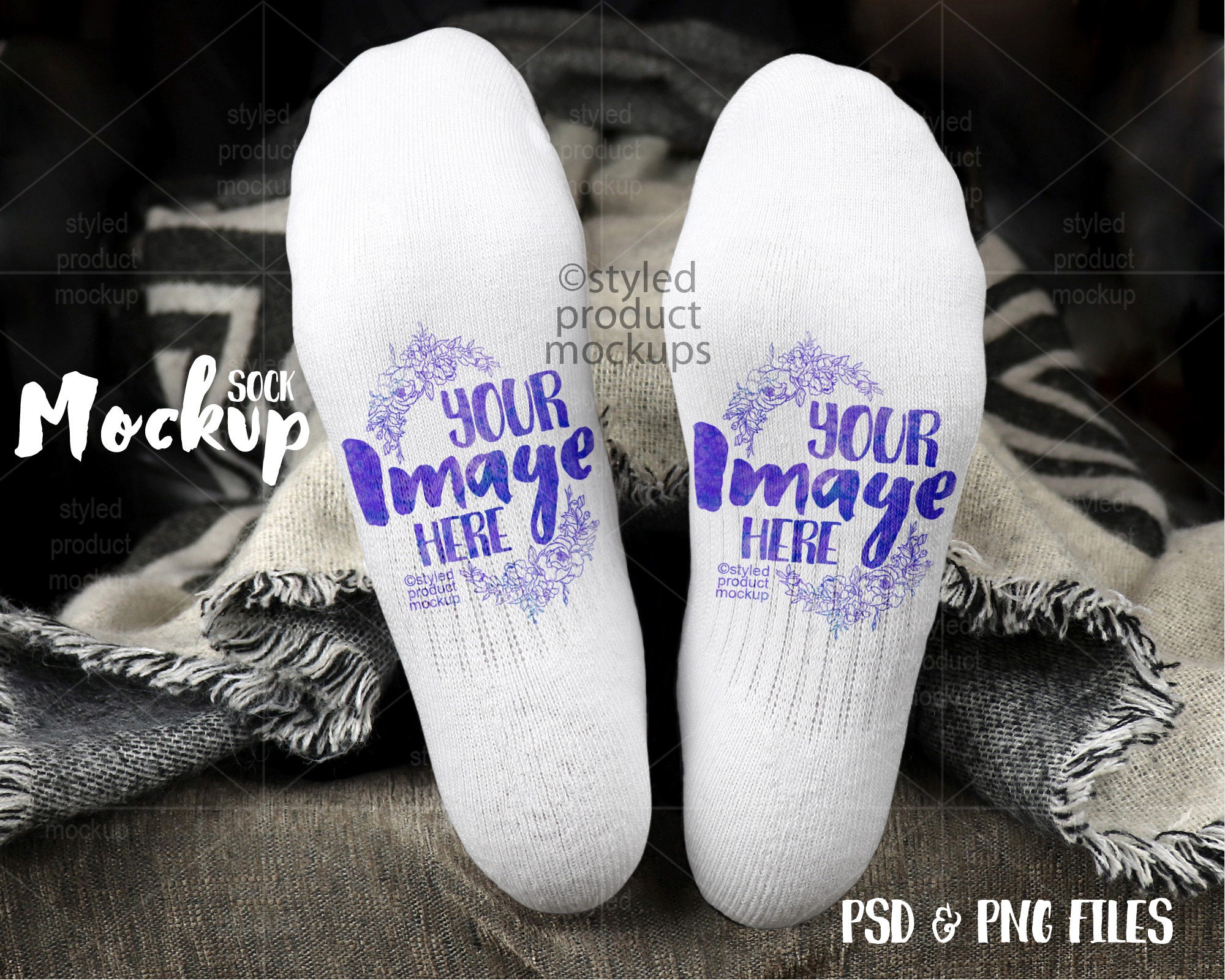 Dye Sublimation Sock Mockup Bottom View Add Your Own Image - Etsy