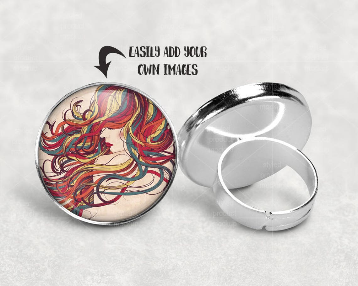 Round Silver Ring Template Mockup Add Your Own Image and | Etsy