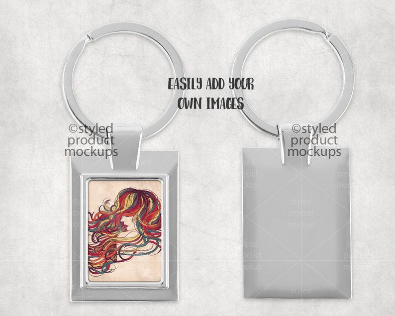 Dye Sublimation Framed Rectangle Metal Keychain Mockup Template | Add ...
