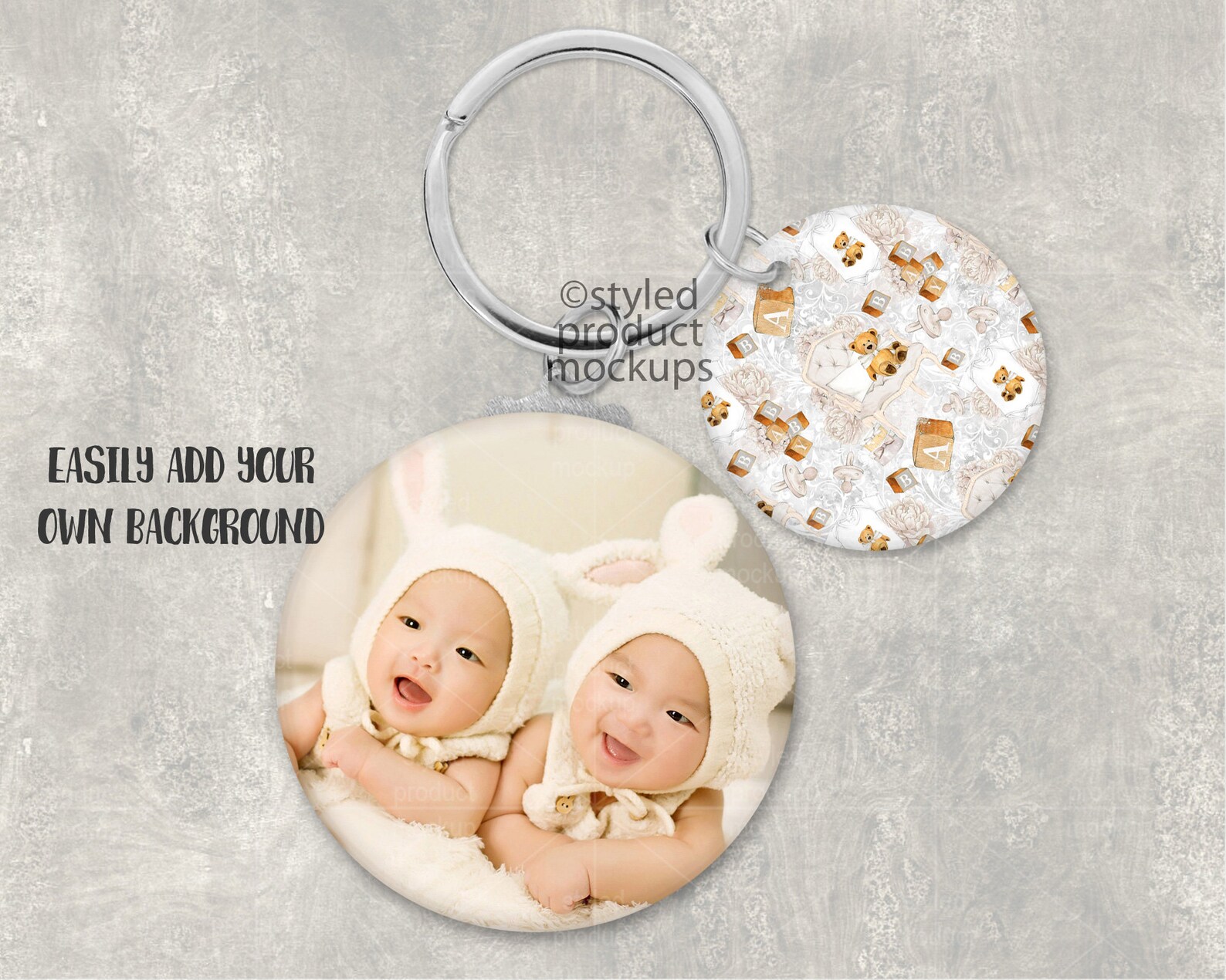 Button Keychain With One Large and One Small Button Mockup - Etsy