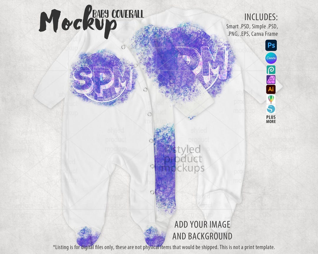 Dye Sublimation Baby Snap Button Coverall Mockup | Add Your Own Image ...