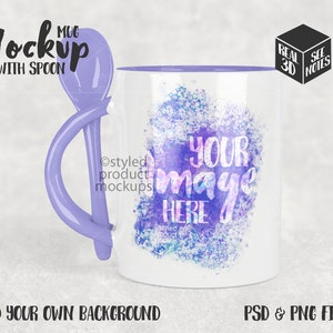 Dye sublimation straight mug with spoon in handle Mockup Add | Etsy