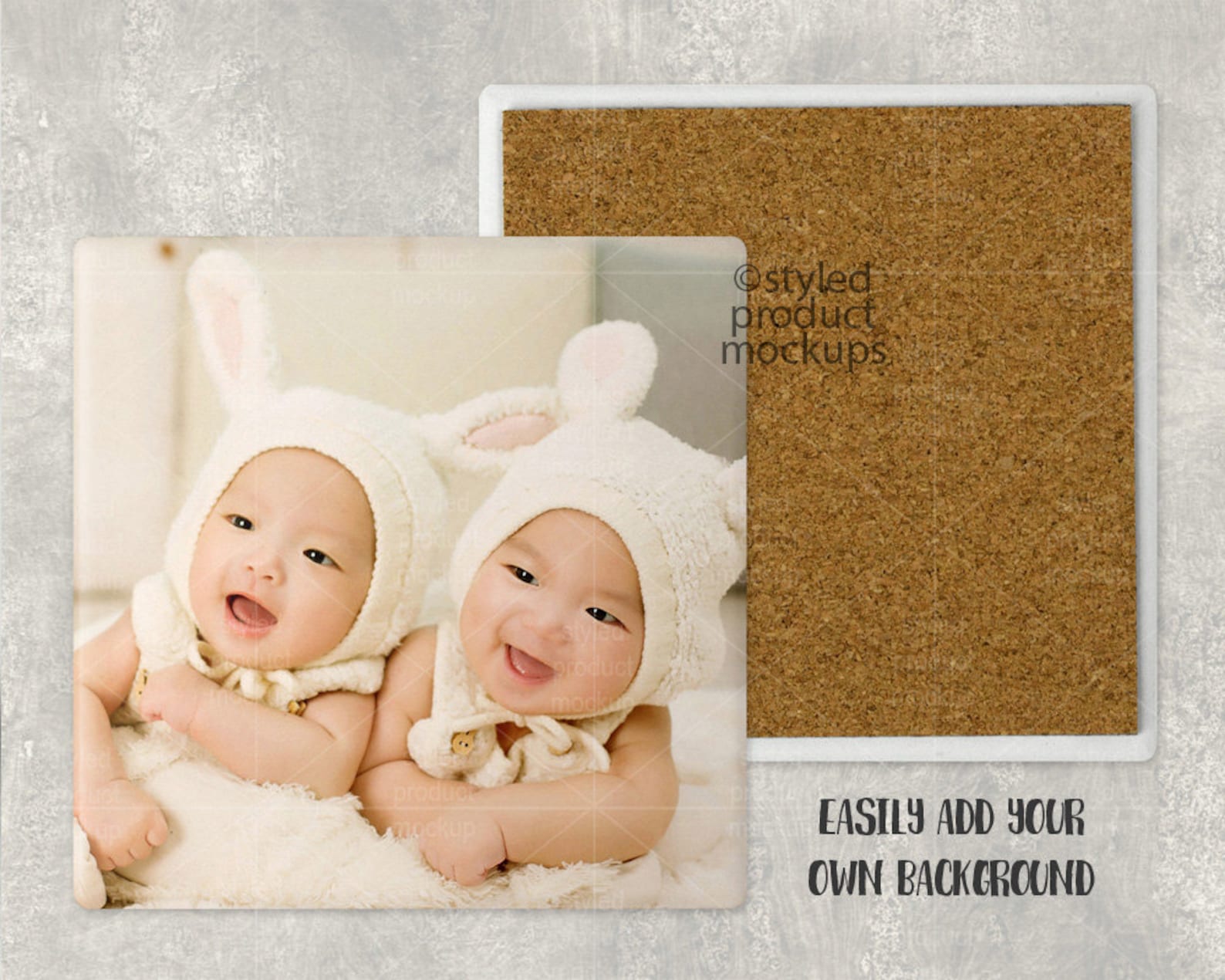 Square Sandstone Coaster With Cork Back Mockup With Front and | Etsy