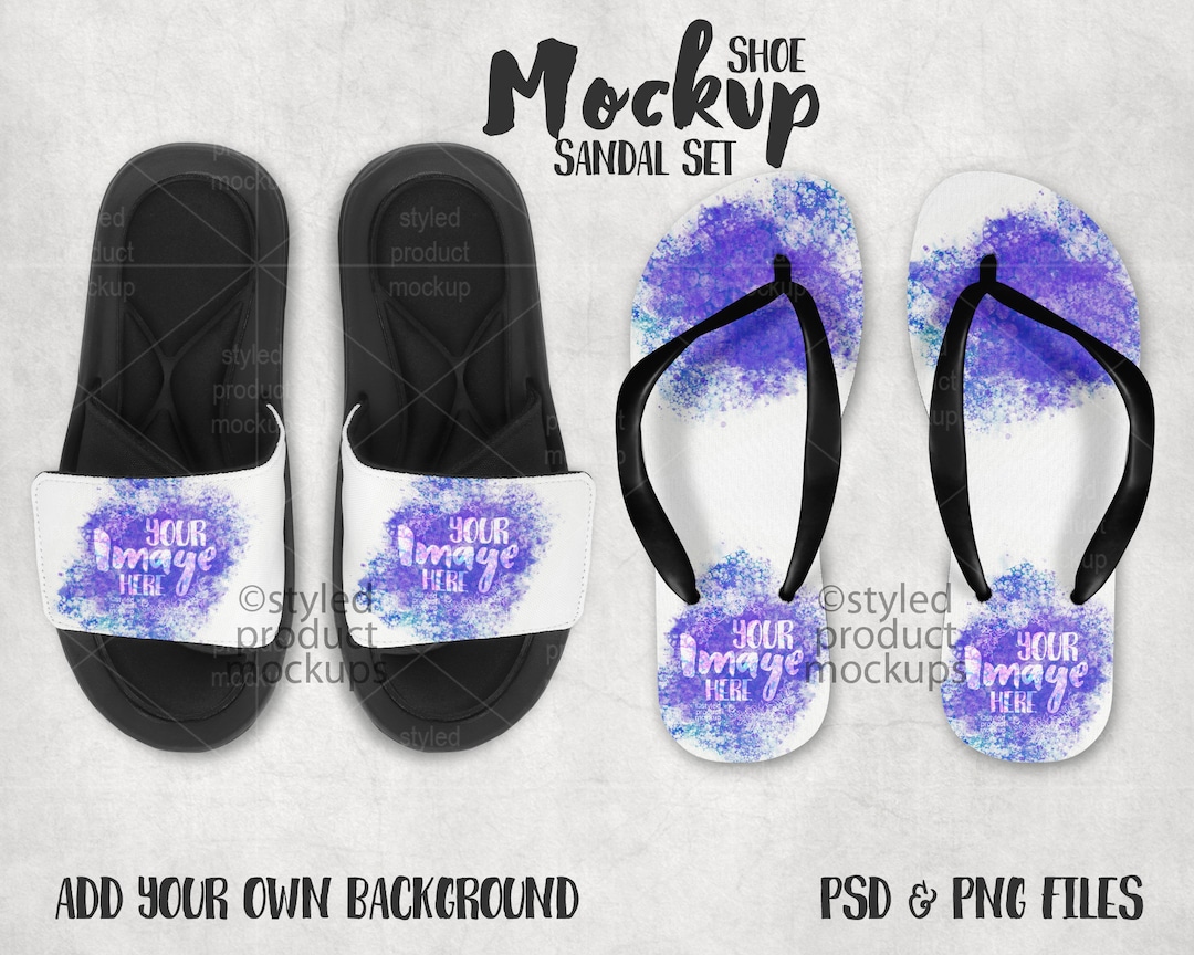 Dye Sublimation Slider Sandal and Flip Flop Set Mockup | Add Your Own ...