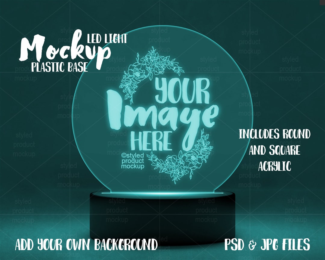 LED Light up Acrylic Image Panel With Round Plastic Base Mockup | Add ...