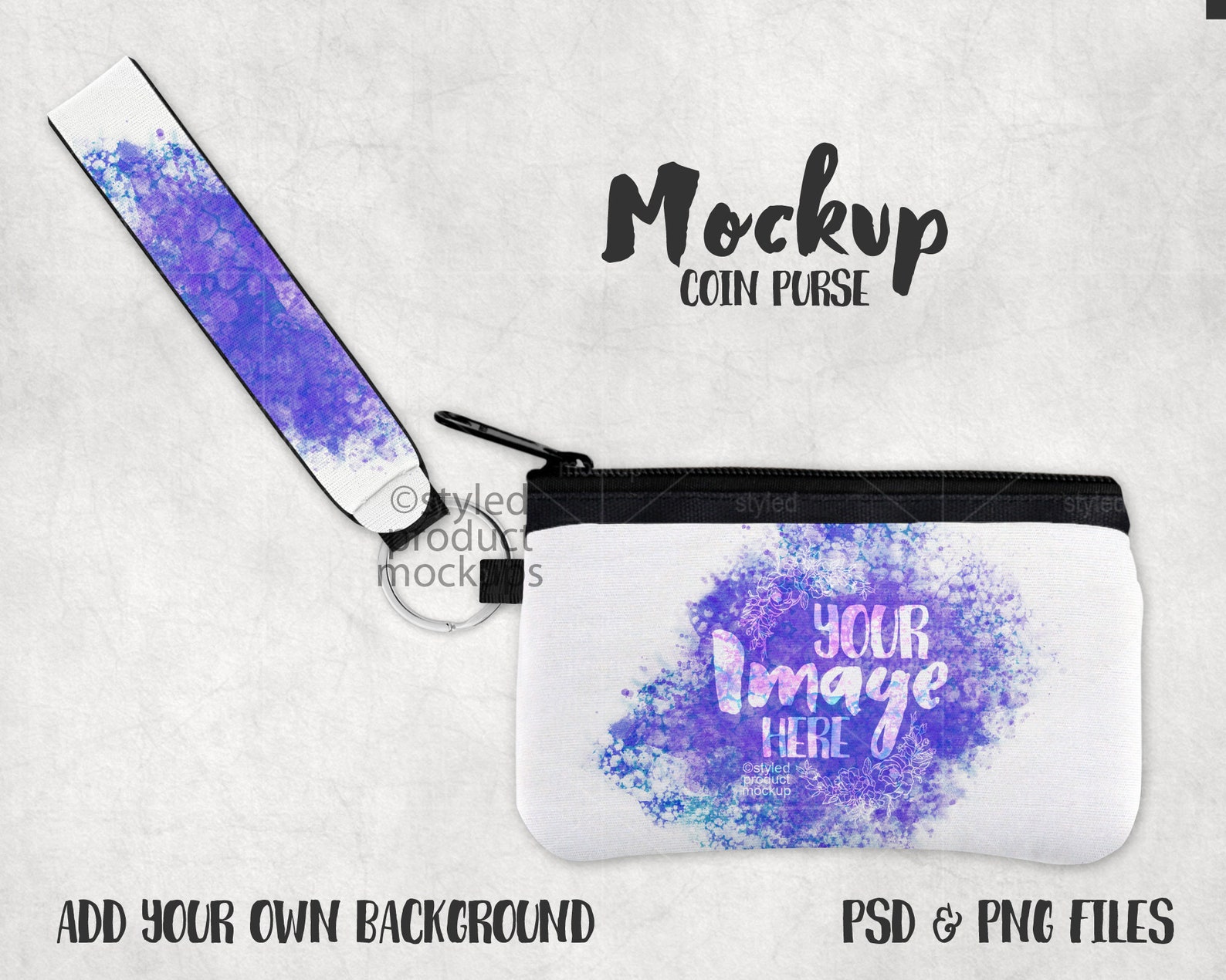 Dye sublimation coin purse with wrist strap Mockup Add your | Etsy