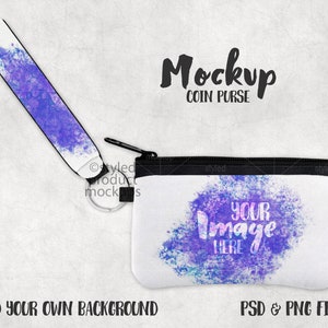 Dye sublimation coin purse with wrist strap Mockup Add your | Etsy