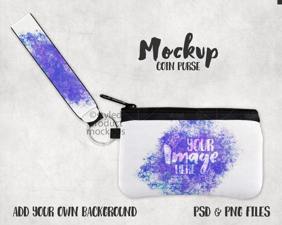 Dye sublimation coin purse with wrist strap Mockup Add your | Etsy