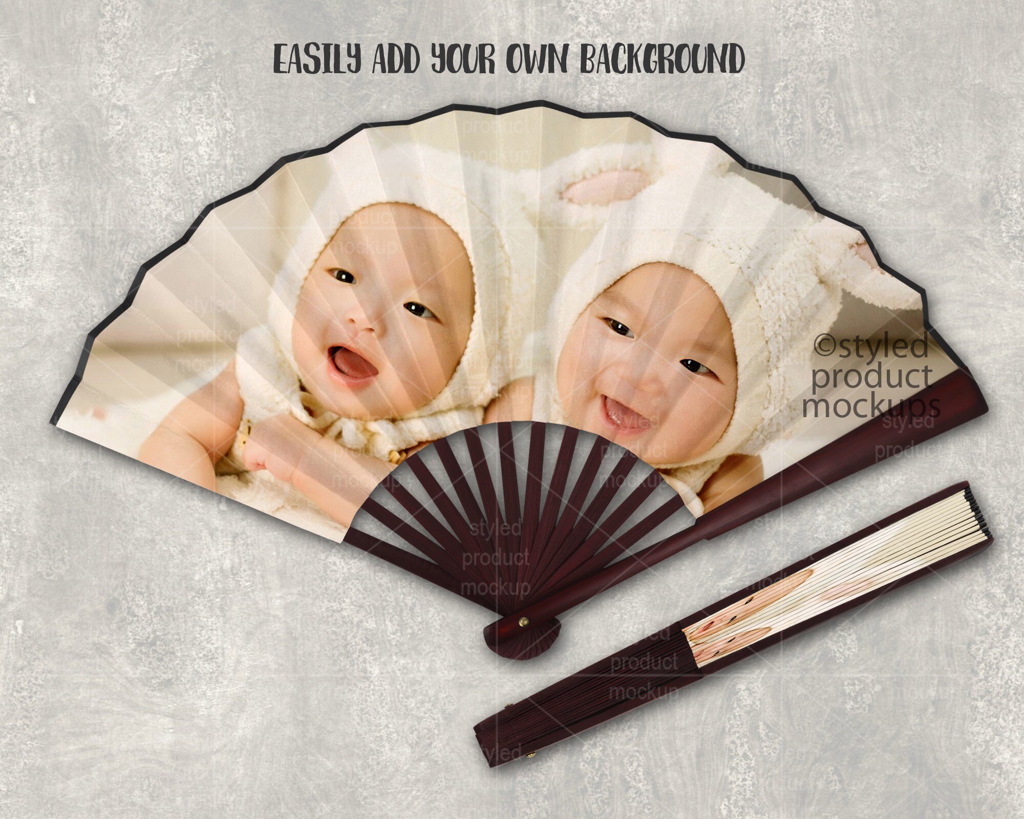 Dye Sublimation Folding Hand Fan Mockup Template | Add Your Own Image ...