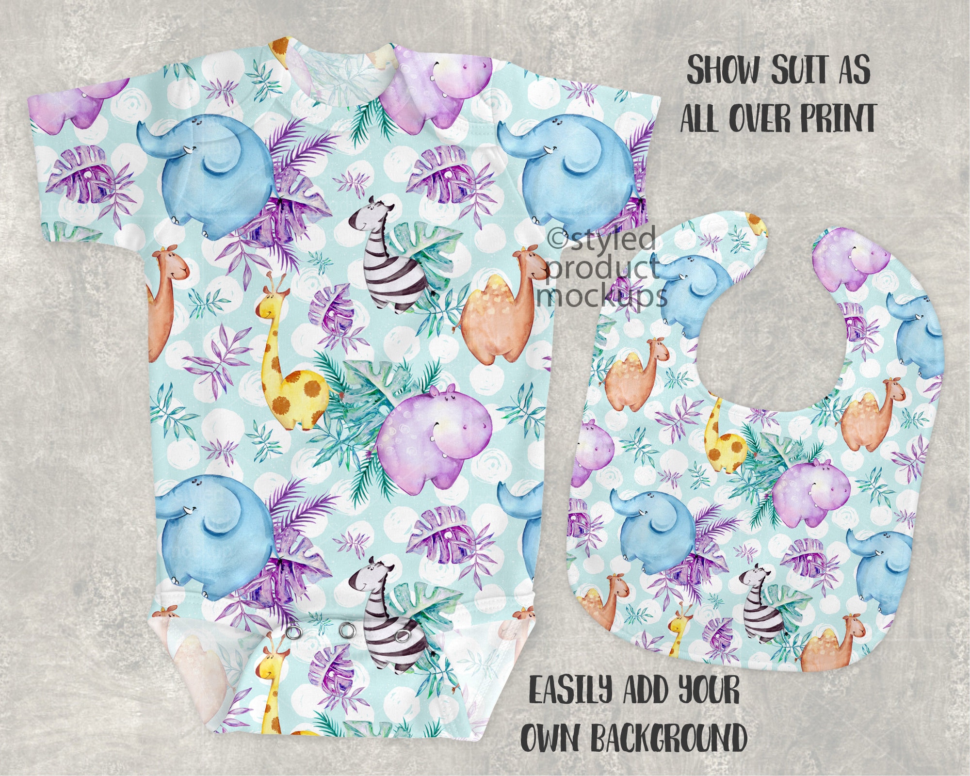 Dye Sublimation Baby Bodysuit and Bib Mockup | Add Your Own Image and ...