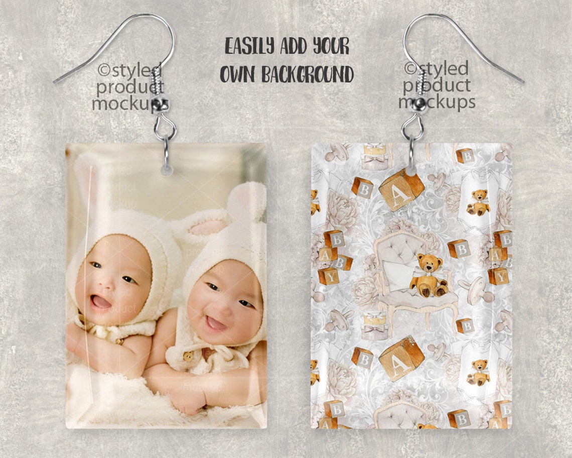 Dye sublimation rectangle shaped crystal earring mockup | Etsy