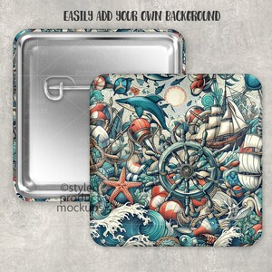 Square Shaped Pinback Button Mockup | Add Your Own Image and Background ...