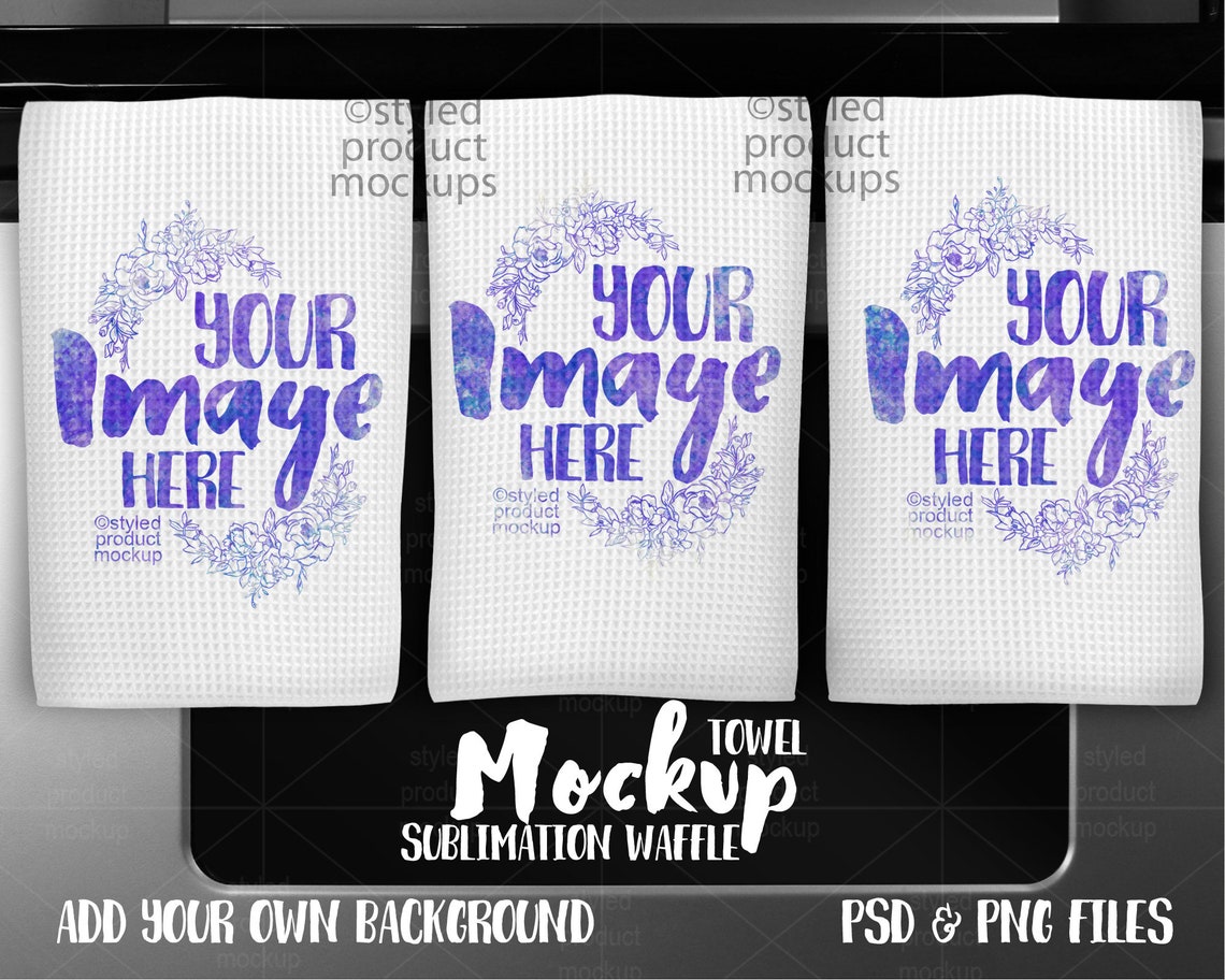 Dye Sublimation Waffle Weave Kitchen Towel Set Mockup | Add Your Own ...