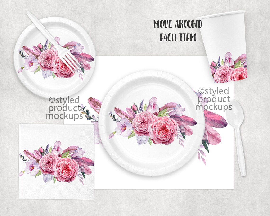 Paper Party Table Set Mockup | Add Your Own Image and Background - Etsy