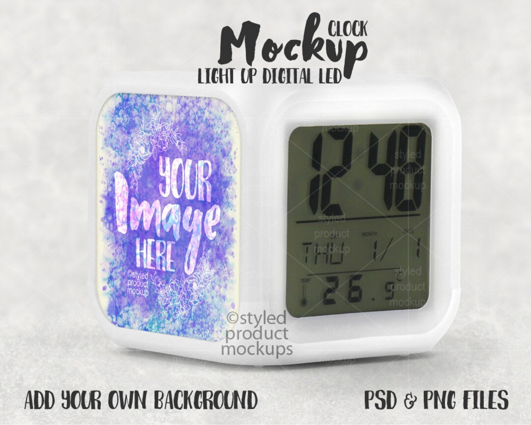 Dye Sublimation LED Light up Digital Alarm Clock Angled View - Etsy