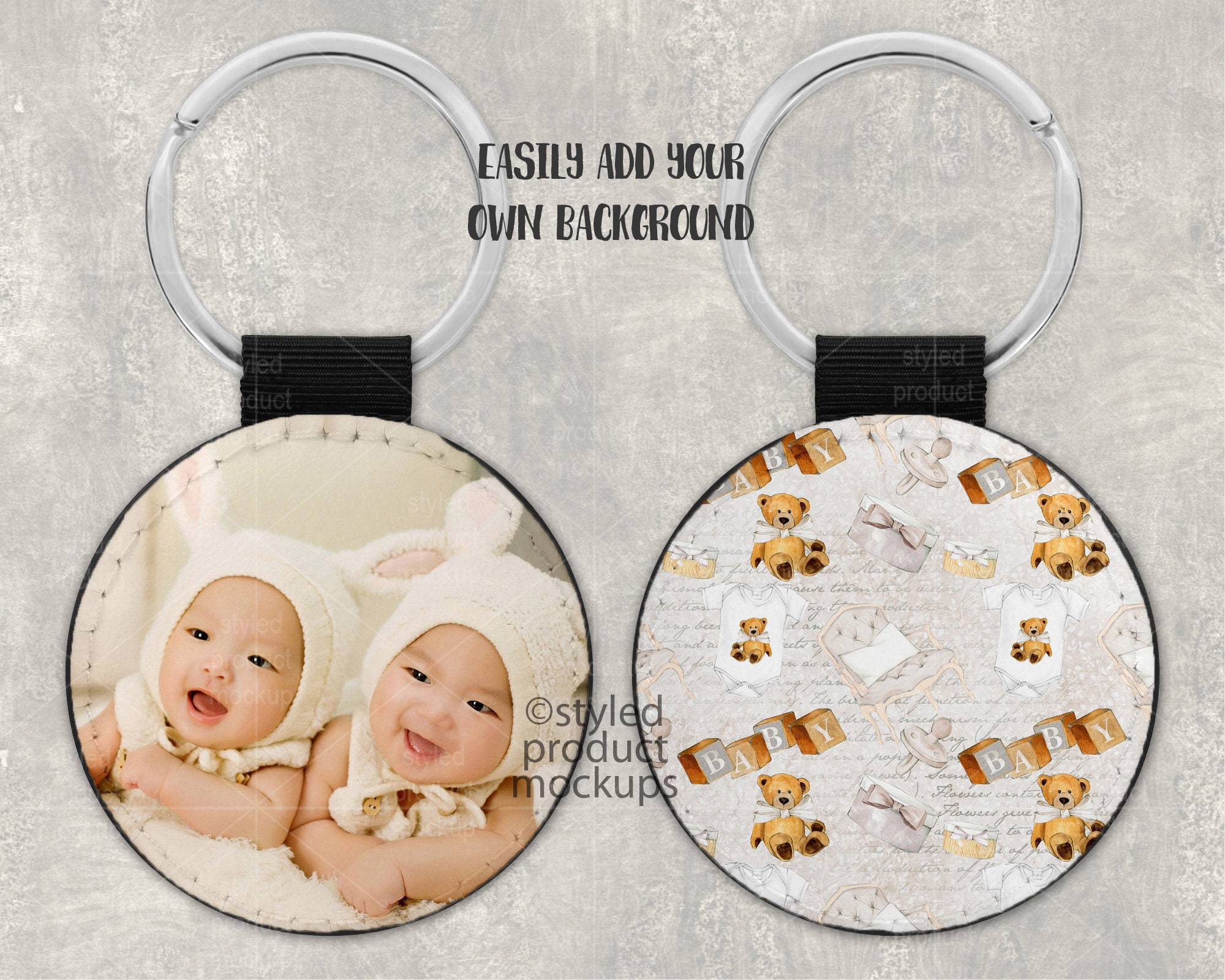 Dye Sublimation PU Leather Round Keychain Mockup | Add Your Own Image ...