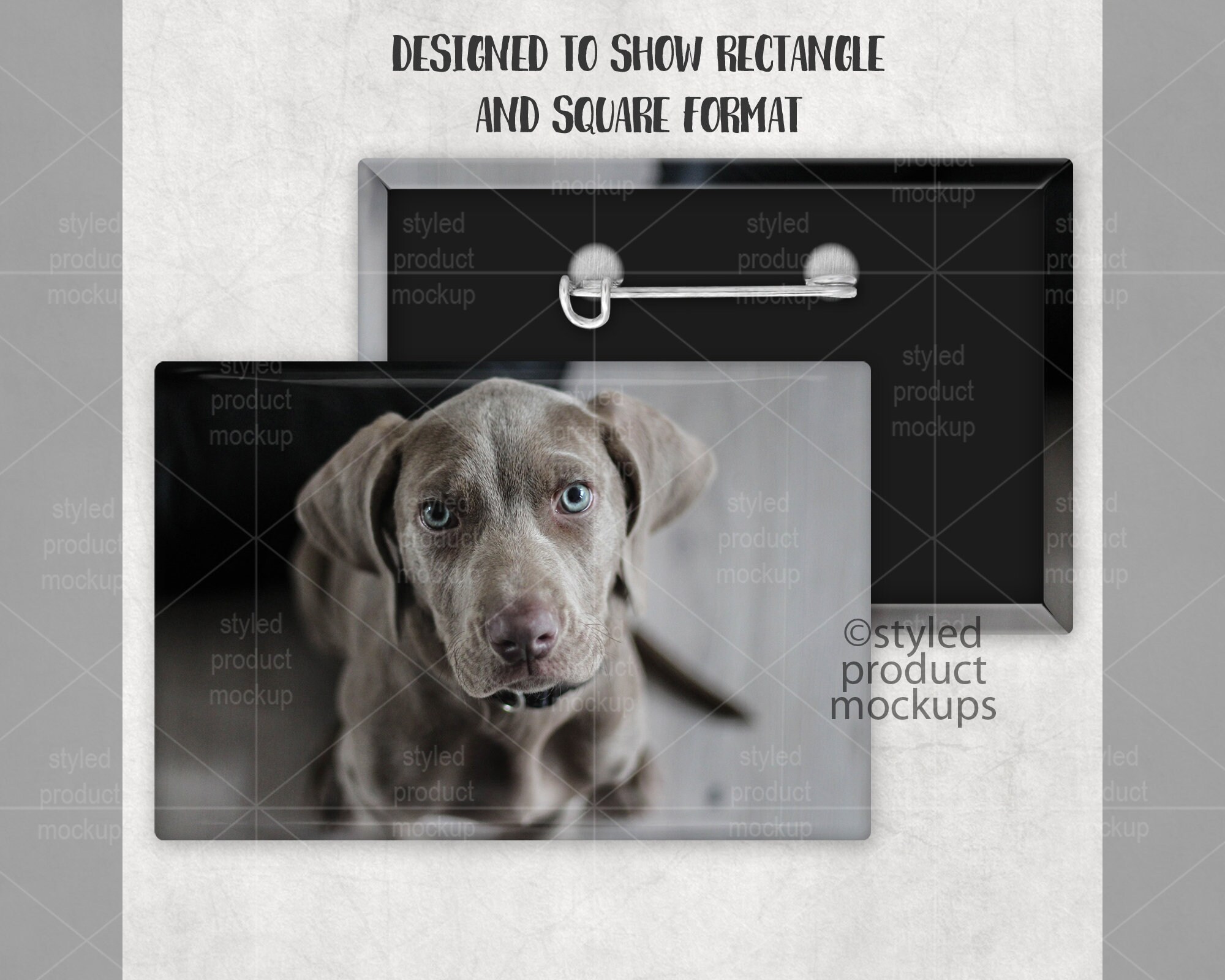 Rectangle Shaped 2X3 Inch Horizontal Pinback Button Mockup | Add Your ...