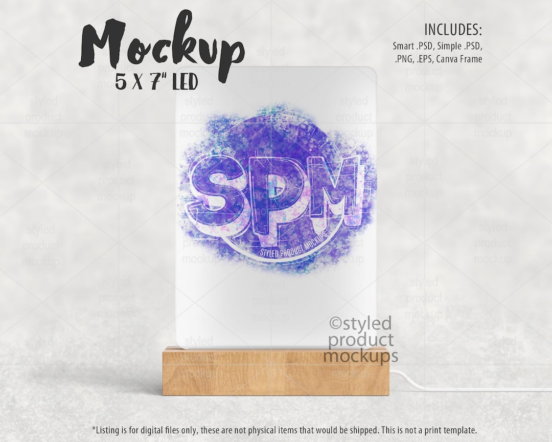 5x7 Acrylic LED Plaque Mockup With Wood Base for Dye Sublimation | Add ...