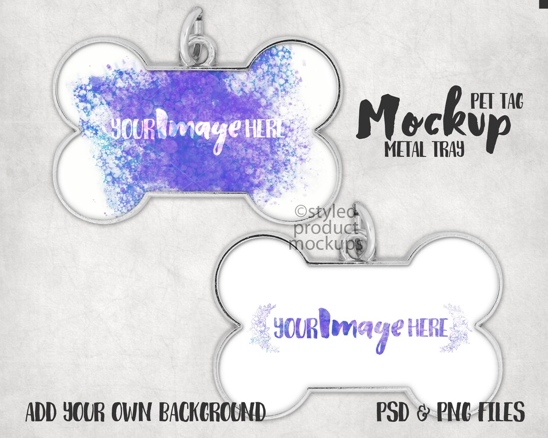 Dye Sublimation Bone Shaped Metal Tray Pet Tag Mockup | Add Your Own ...