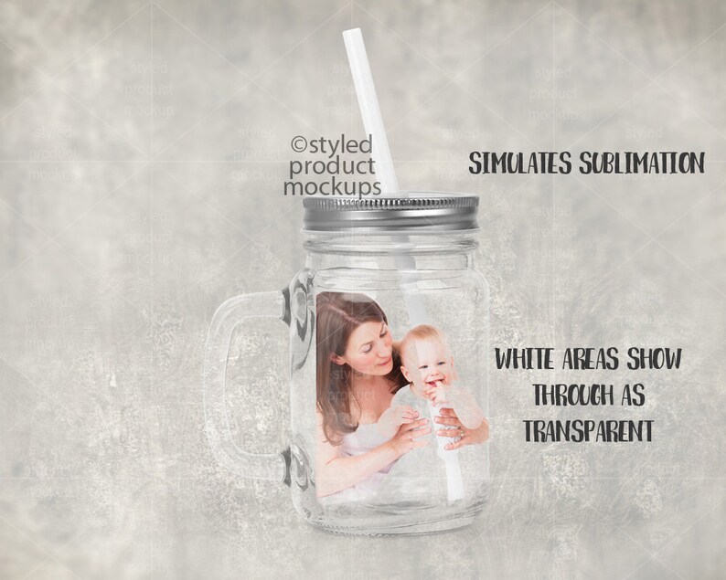 Sublimation Glass Mason Jar With Lid And Straw Template Mockup Etsy