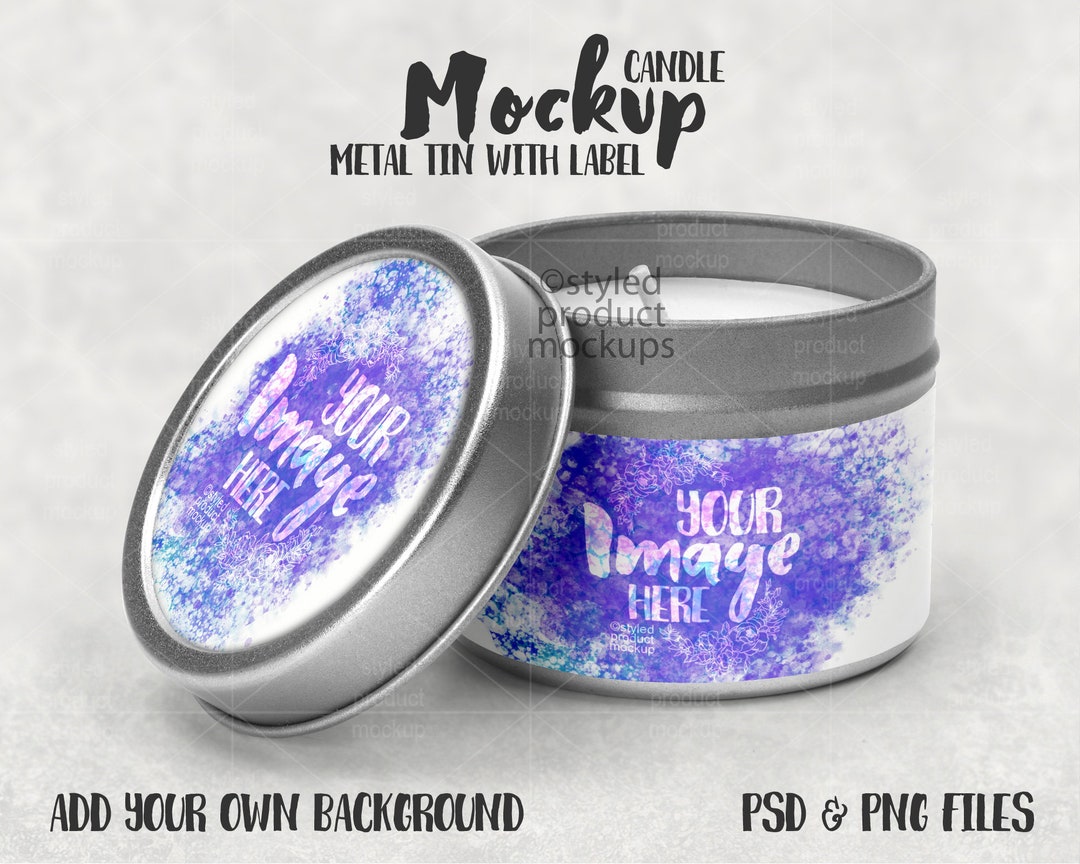 Dye Sublimation Metal Candle With Lid and Label Mockup | Add Your Own ...