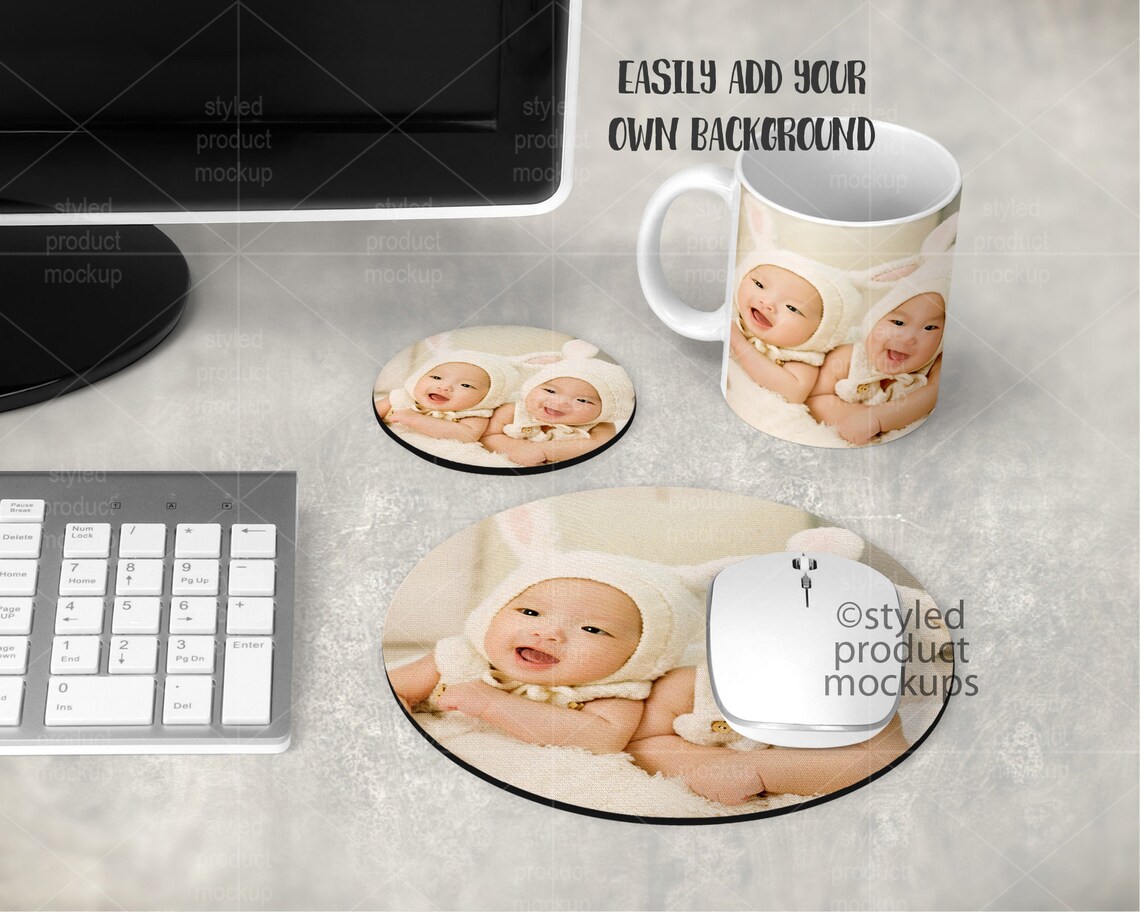 Dye sublimation office desk set mockup Add your own image | Etsy