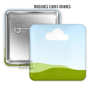 Square Shaped Pinback Button Mockup | Add Your Own Image and Background ...