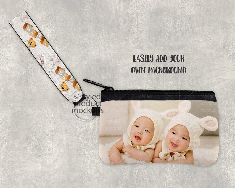 Dye sublimation coin purse with wrist strap Mockup Add your | Etsy