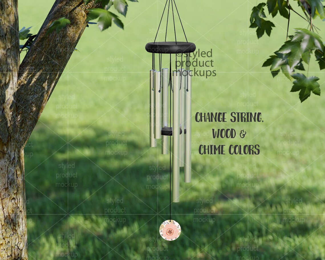 Wind Chime With Round Sublimation Disc Mockup | Add Your Own Image and ...