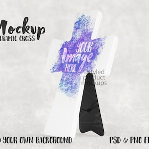 Dye Sublimation Ceramic Cross on Easel Mockup | Add Your Own Image and ...