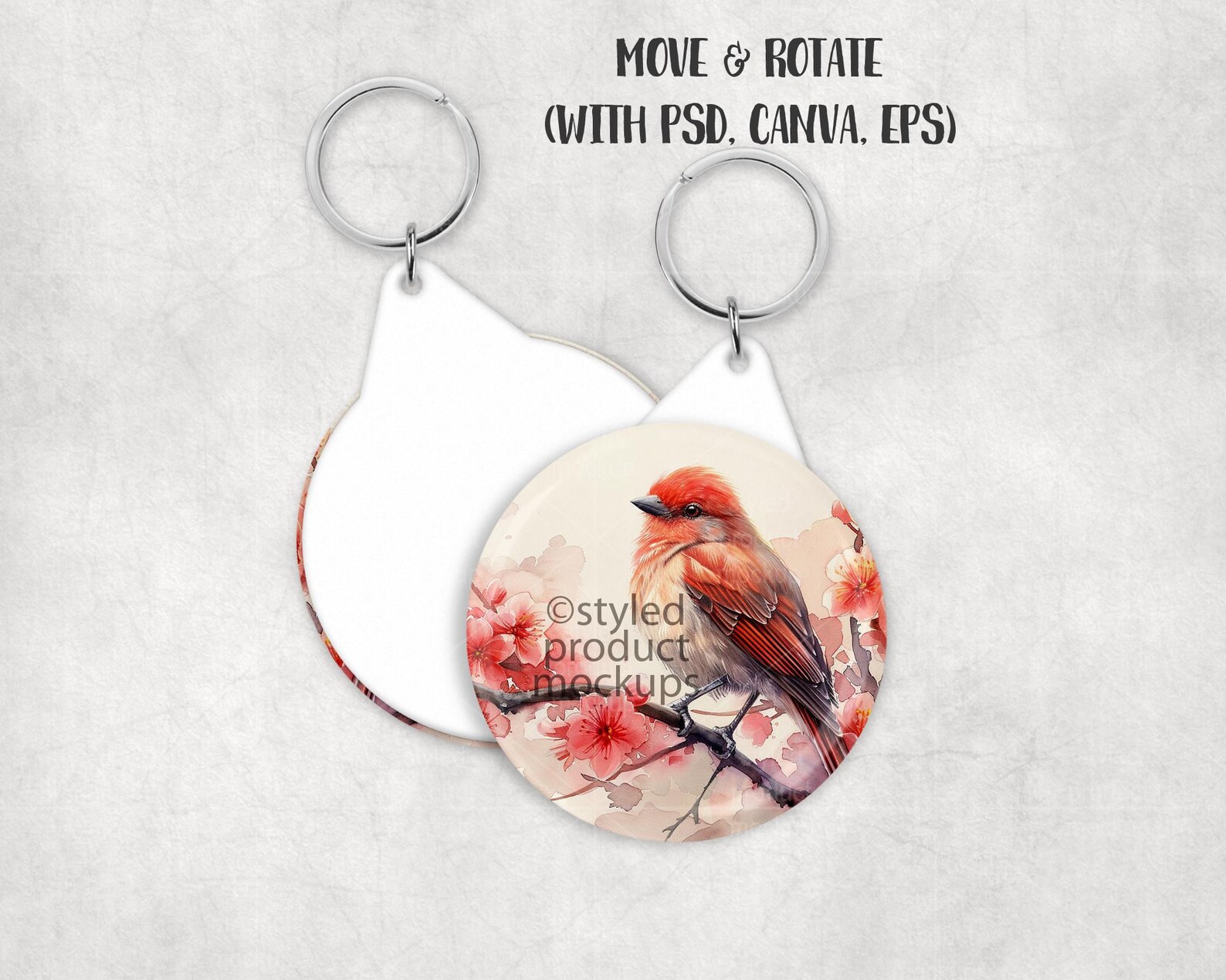 Plastic Back Button Key Ring Mockup | Add Your Own Image and Background ...