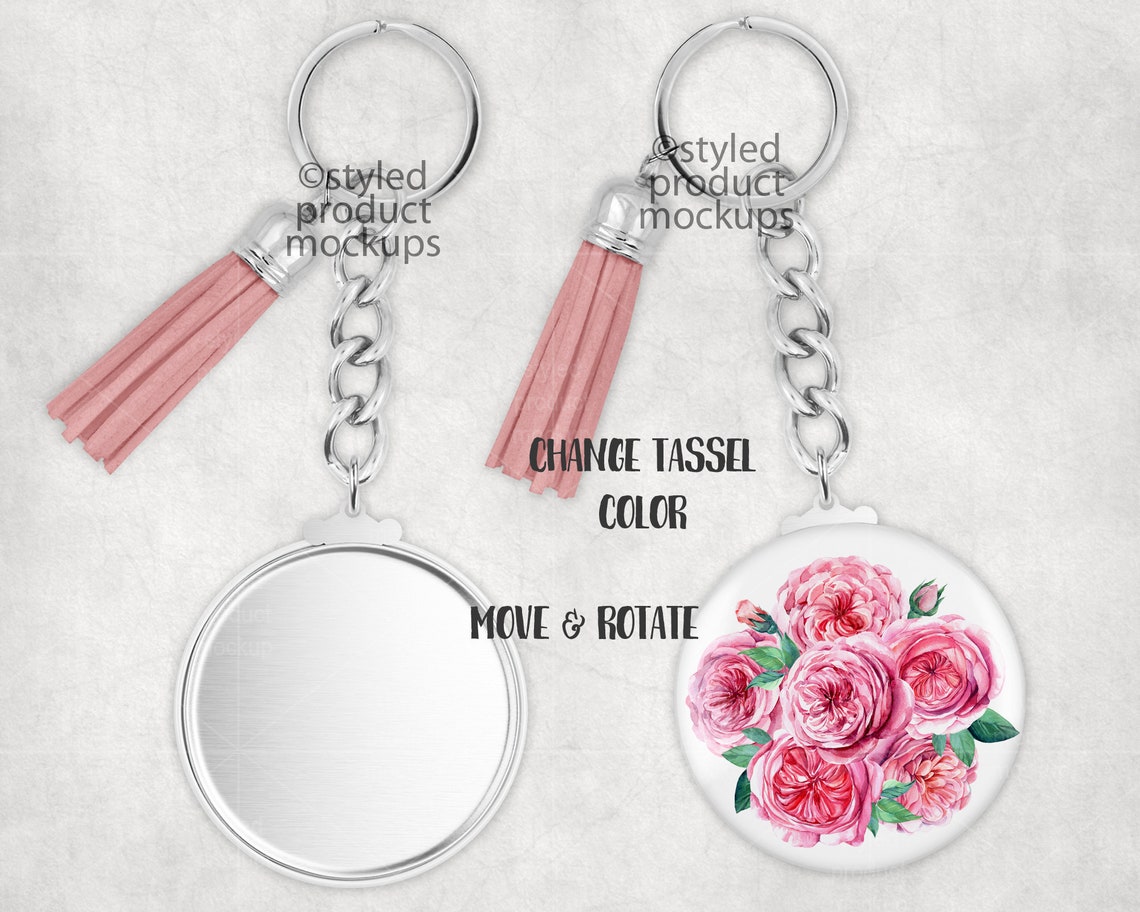 Button Keychain With Tab and Optional Tassel Mockup Add Your | Etsy