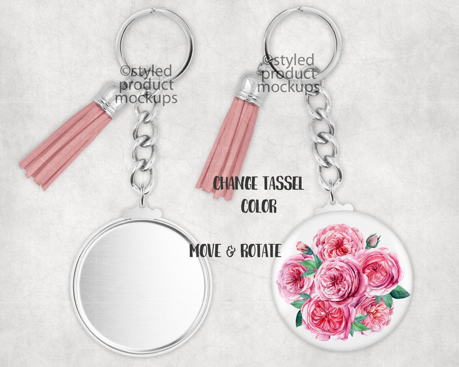 Button Keychain With Tab and Optional Tassel Mockup Add Your - Etsy