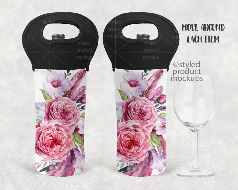 Dye Sublimation Double Sided Wine Tote With Black Top Mockup Template ...