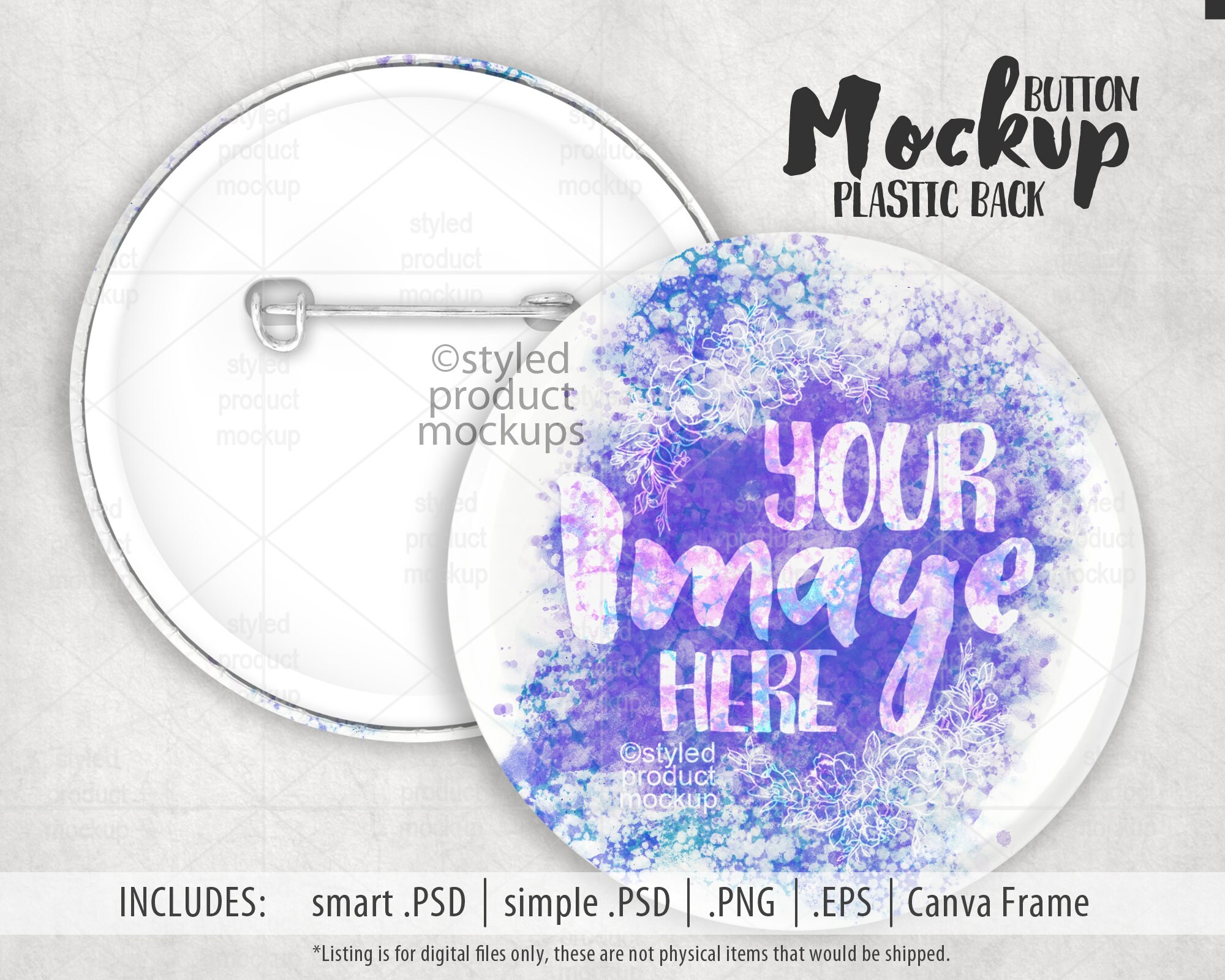 Plastic Back Round Pinback Button Mockup | Add Your Own Image and ...