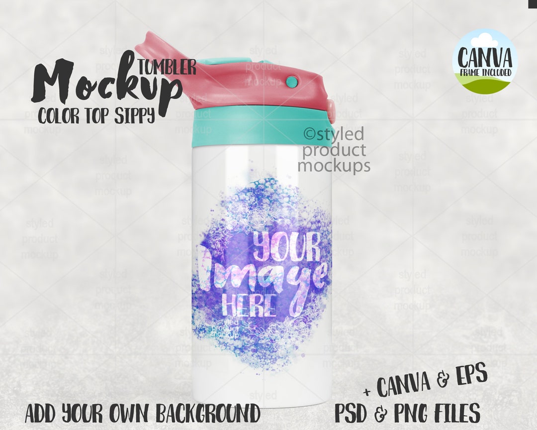 Dye Sublimation 12oz Color Top Sippy Cup Mockup | Add Your Own Image ...