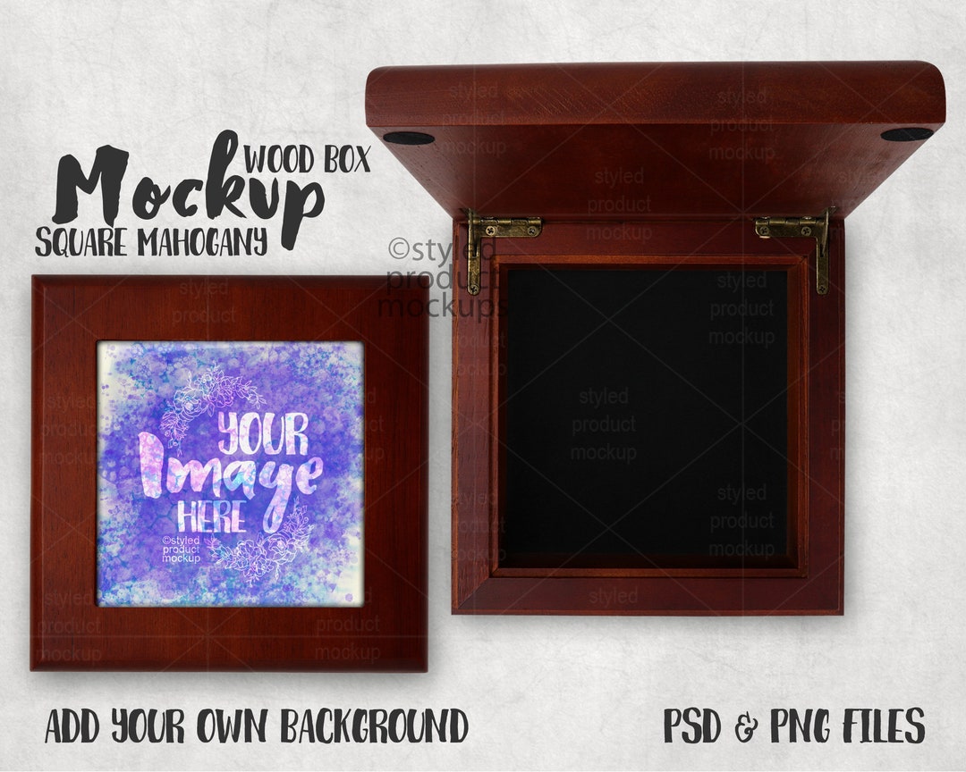 Dye Sublimation Mahogany Wood Keepsake Box Mockup Add Your Own Image ...