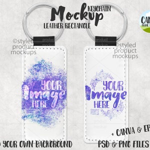 Dye Sublimation Double Sided Rectangle PU Leather Keychain Mockup | Add Your Own Image and ...