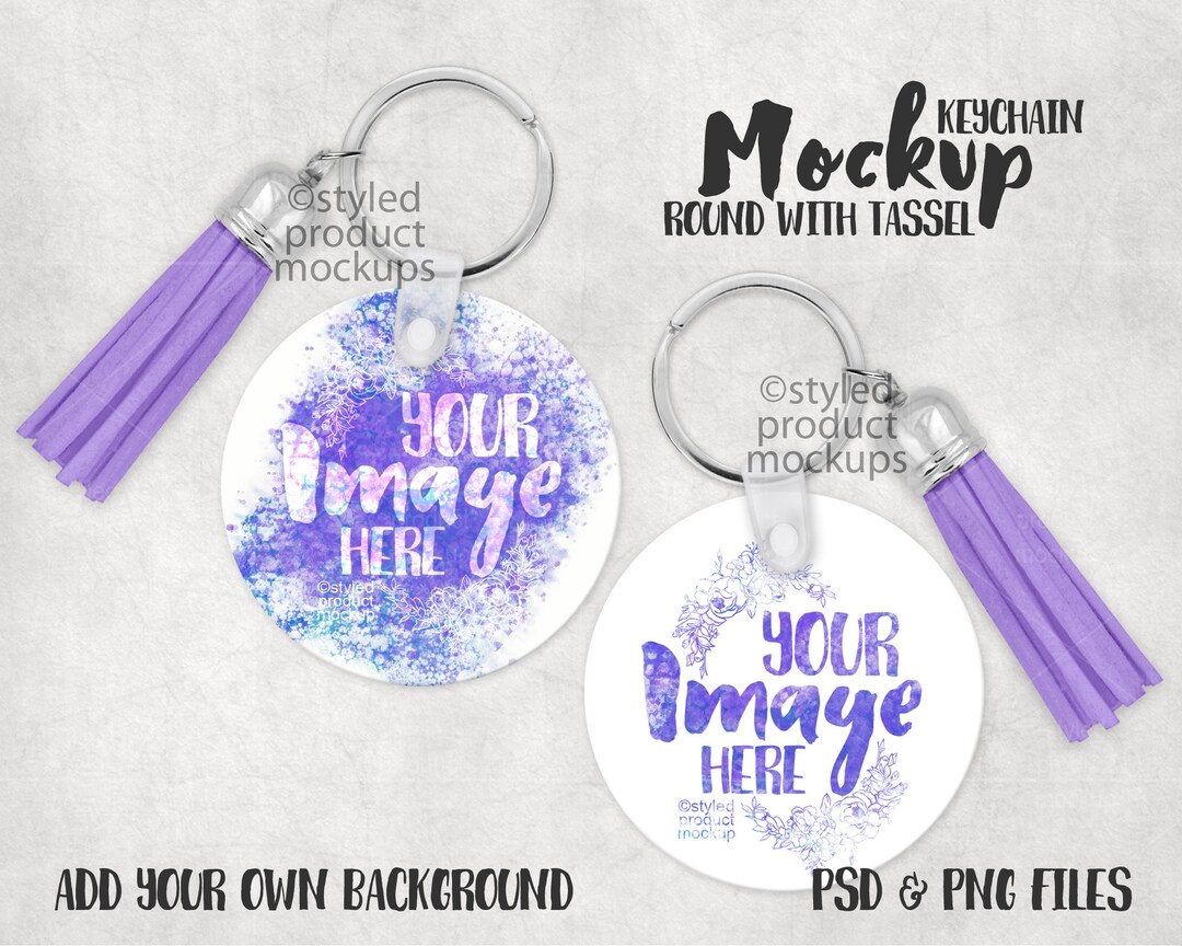Dye Sublimation Double Sided Round Aluminum Keychain With Tassel Mockup ...