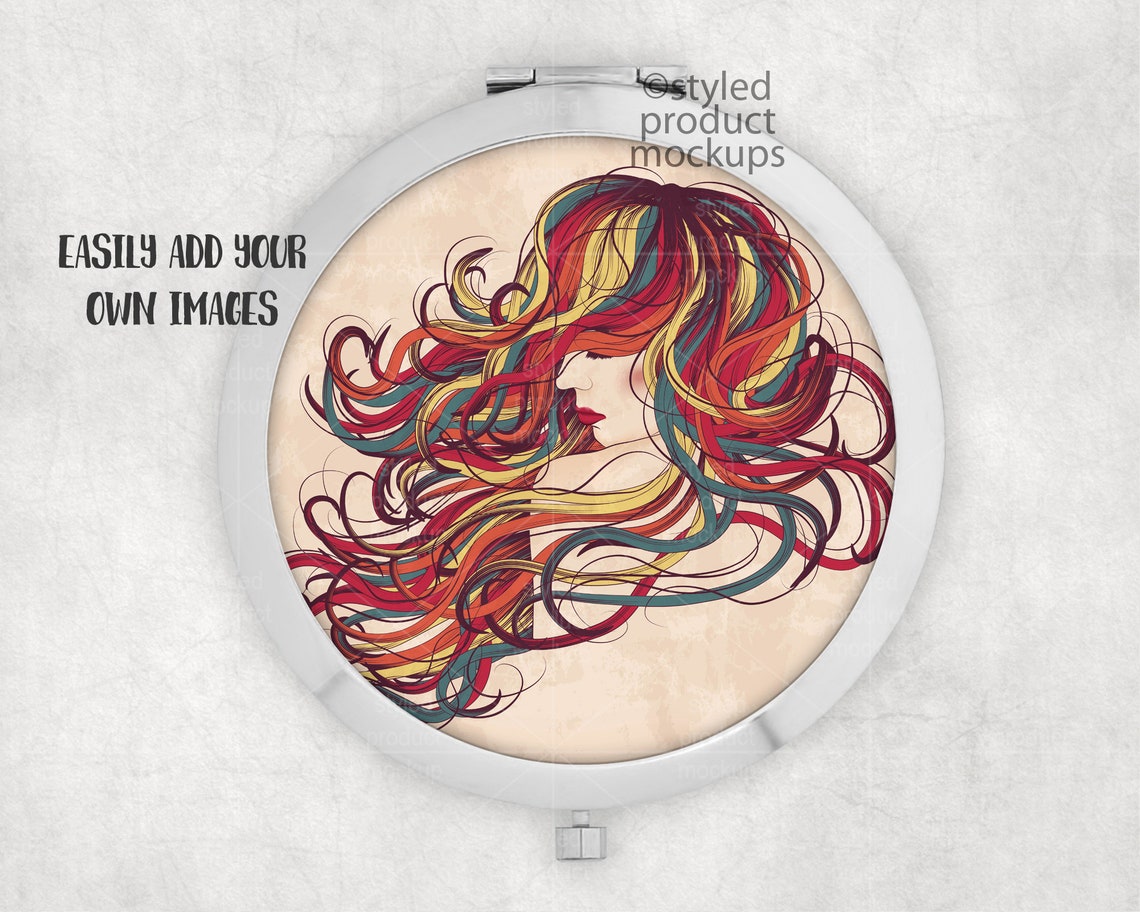 Dye Sublimation Round Metal Compact Mirror Mockup | Add Your Own Image ...