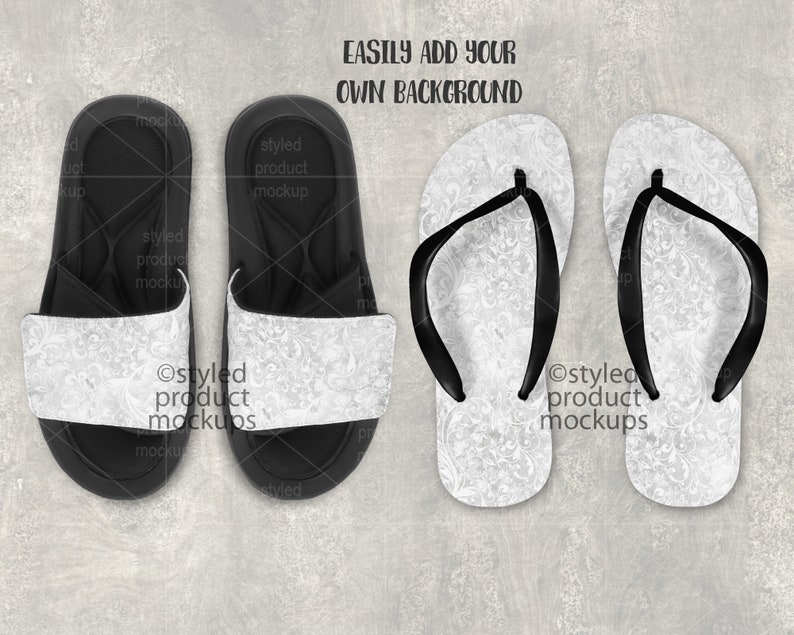 Dye Sublimation Slider Sandal and Flip Flop Set Mockup | Add Your Own ...