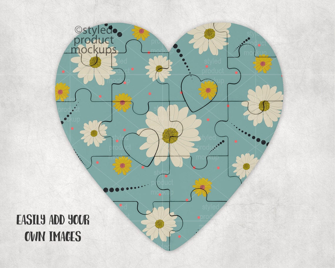 Dye Sublimation 16 Piece Heart Puzzle Mockup Add Your Own | Etsy