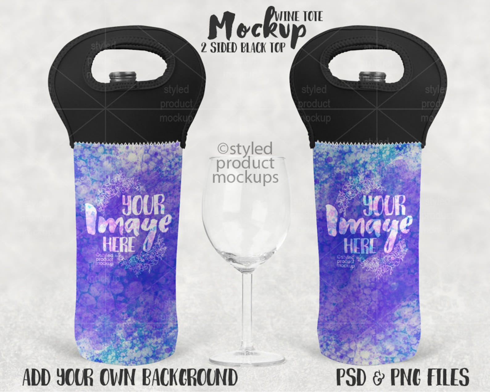 Dye Sublimation Double Sided Wine Tote With Black Top Mockup Template ...